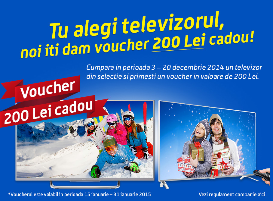 Voucher 200 Lei cadou pentru televizoarele selectate - PC Garage
